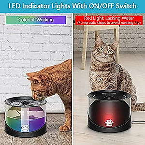 Kastty Cat Water Fountain, Super Quiet Water Fountain for Cats Inside, Pet Water Fountain for Kitty, Cat Waterer, Dog Bowl Dispenser 2.2L/74oz,with Super Long Life Span Pump, Black+Colorful LED Light