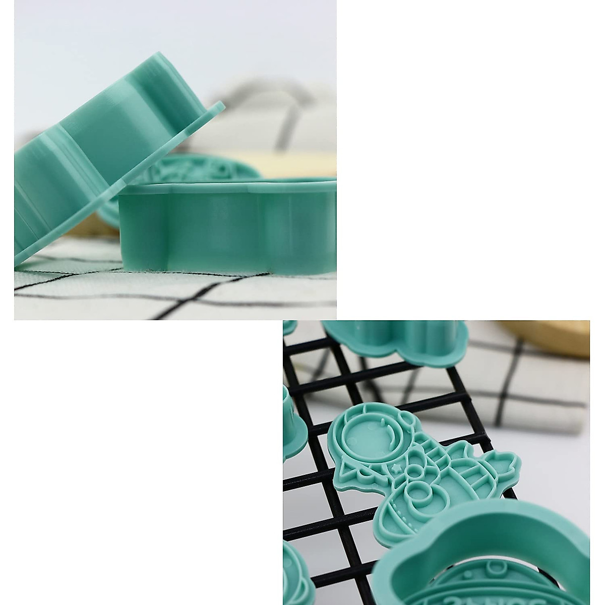 Gobaker 3D Space Rocket Cookie Cutters,Astronaut Rocket Moon Star Planet Outer Space Fondant Stamper Set, Biscuit Cake Baking Mold for Party Supplies,6pcs