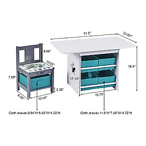 LuxenHome Kids Art Play Activity Table with Storage Shelf and Chair Set with Storage Baskets for Toddlers Drawing, Reading, Crafts, Play, Blue & Gray