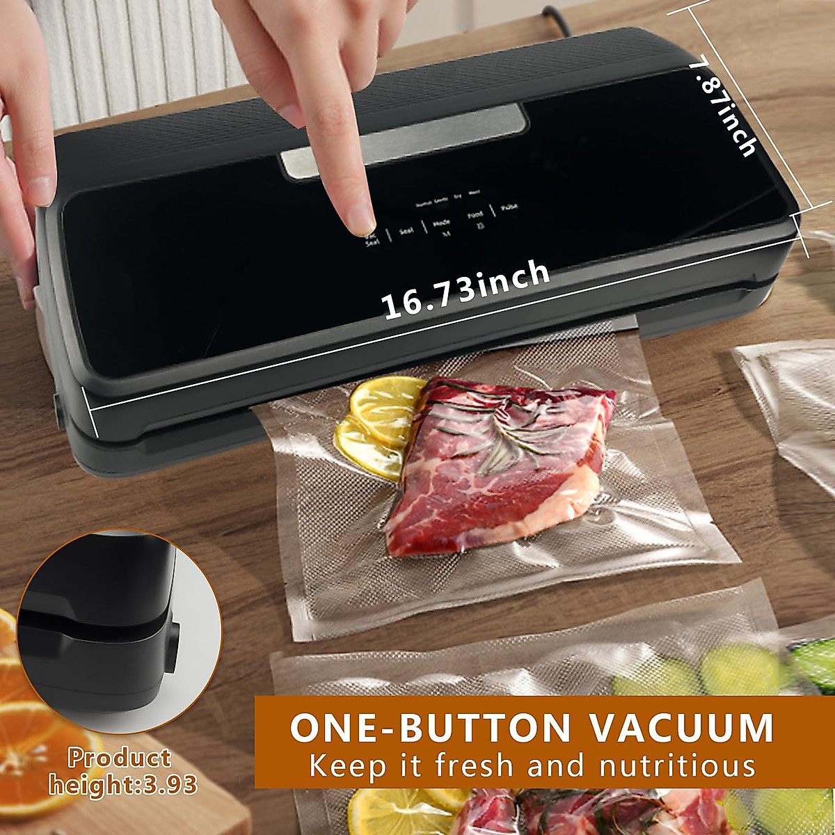 Vacuum Sealing Machine, Food Preservation Sealing Machine, Air Sealing System for Vacuum Bag/Can Food Preservation, Dual Pump Suction 95Kpa, 8 and 1 Easy Mode, Built-in Cutter, 14 Piece Starter Kit