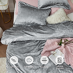 Bedsure Velvet Duvet Cover Set - Luxurious, Glossy King Size Duvet Cover Set, Grey Duvet Cover King Size with 2 Pillow Shams (Silver Grey, King, 104 x 90 inches)