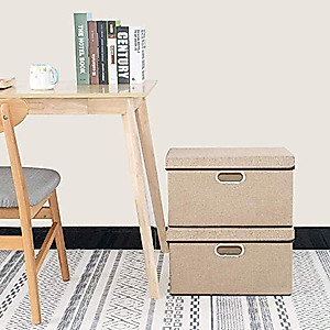 Foldable Fabric Storage Bins with Lids [3-Pack]with Removable Lid and Handles Fashionable Decorative Collapsible Linen Organizer Box Used For Clothes Toys Books CDS Home Closet Bedroom Office
