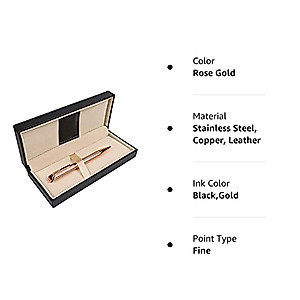 Penneed Ballpoint Pen with Gift Box, Retractable Pen for Men Women Executive Business Office School Supplies, Refillable 1.0mm Black Ink B5 (Rose Gold)
