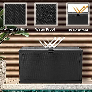 CrownLand 120 Gallon Outdoor Storage Deck Box Resin Container Weatherproof Deck Storage Box Containers Patio Garden Furniture Outdoor Storage Boxes All Weather Using,Black