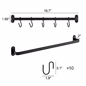 Dahey Mug Holder Wall Mount, Metal Coffee Mug Rack Hanger with 10 Mug Hooks, Mug Display Rack Rustic Utensil Cups Storage Organizer for Kitchen Dining Room Coffee Bar, Set of 2, Black