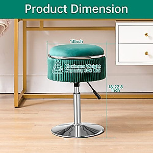 Round Storage Vanity Stool, 360°Swivel Height Adjustable Stool Chair, Emerald Vanity Stool Chair for Makeup Room, Velvet Stool for Vanity With Storage, Vanity Ottoman Chair for Bathroom Living Room