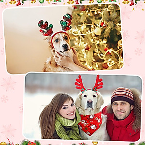 Sadnyy 18 Pcs Pet Costume Accessories Christmas Dog Bandanas Dog Christmas Scarf Adjustable Christmas Dog Headbands Pet Xmas Reindeer Antlers Headbands for Dogs Costume Decor