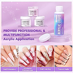Saviland Acrylic Nail Kit with Drill - Clear White Pink Acrylic Powder and Liquid Set Acrylic Nail Brush Nail Drill Kit PH Bond Top Gel Acrylic Nail Tools for Beginners DIY Acrylic Nail Extension