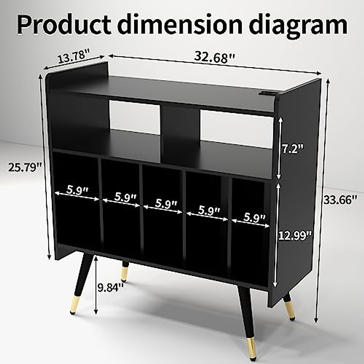 scolyk Large Record Player Stand, Vinyl Record Storage Cabinet with Power Outlet, Record Player Table Holds up to 350 Albums, Mid-Century End Table Turntable Stand for Living Room, Office.