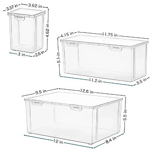 EZOWare 9 Pieces Clear Plastic Flip Top Latching Storage Box Container, Stackable Hinged Organization Bins With Latch Lid For Craft Room, Small Hobby - 3 Sizes