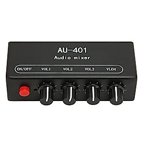 Audio Mixer, DC 5V to 12V, 4 Channel Stereo DJ Mixer with 3.5mm Sound Cable, Independent Volume Control, Mini Sound Mixer for Headphone Amplifier PC