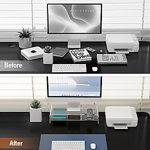 ErgoFocus 20inch Large Acrylic Monitor Stand Riser, 2-Tier Clear Monitor Stand with Built-in Phone Holder, Premium Acrylic Monitor Riser with Keyboard Storage