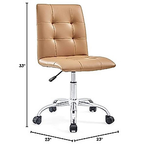 Modway Prim Ribbed Armless Mid Back Swivel Conference Office Chair In Tan