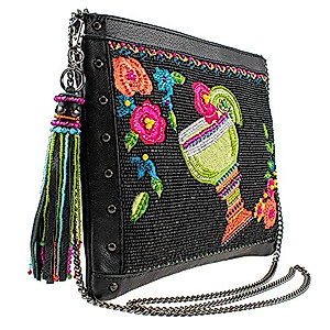 Mary Frances Salt on the Rim Beaded Margarita Leather Crossbody Clutch Handbag, Black