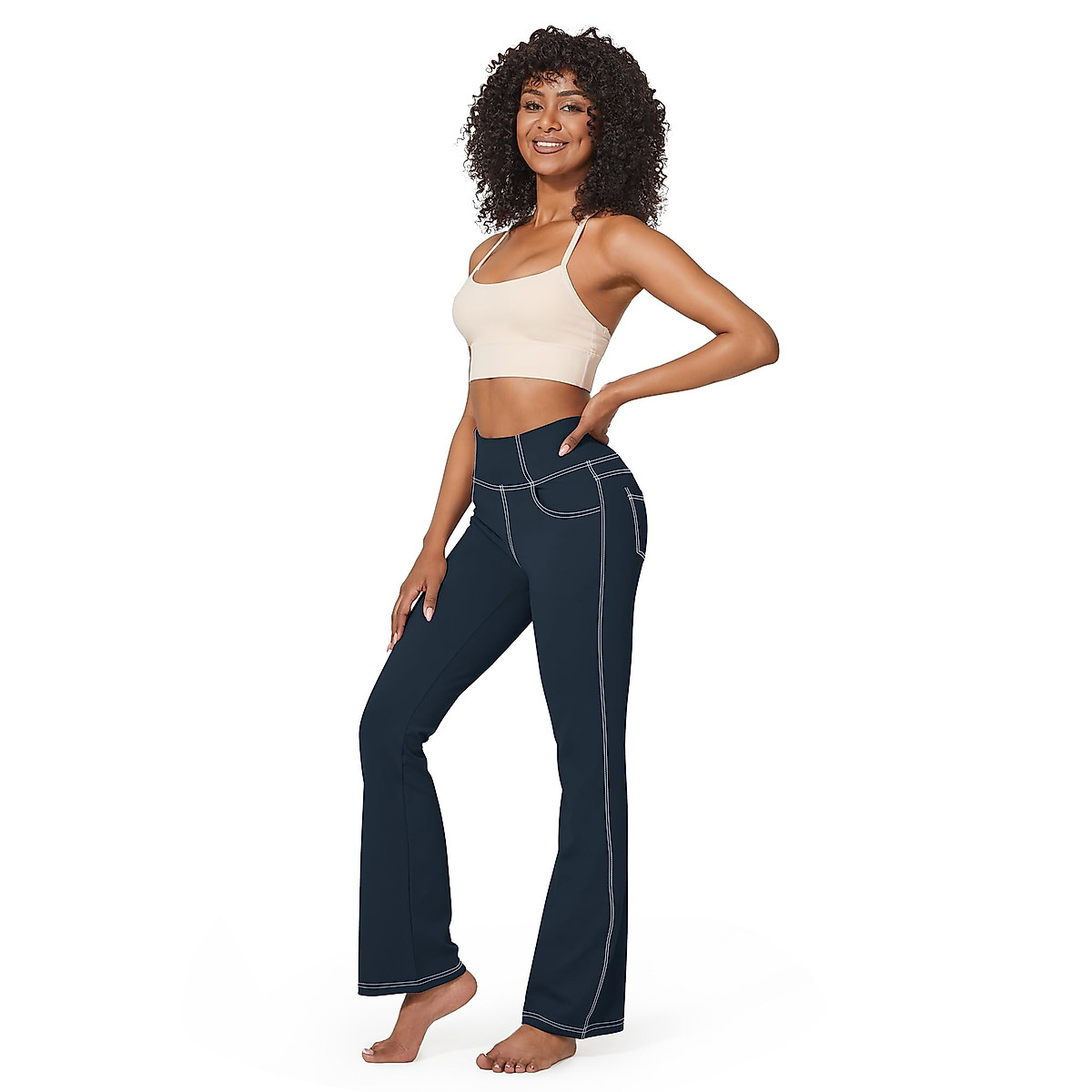 G4Free Jeggings for Women Flare Yoga Pants High Waisted Bootcut Yoga Leggings Workout Bootleg 4 Way Stretch (Navy,M,31")