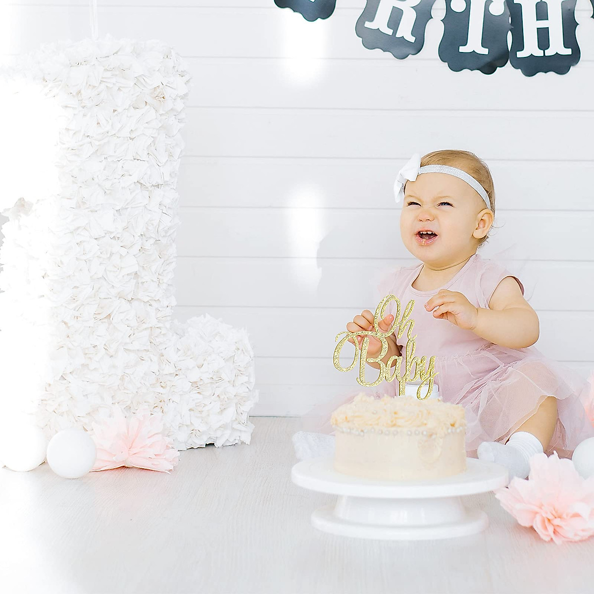 Oh Baby Cake Topper Gold Glitter for Baby Shower Cake Toppers for Boys Oh Cake Topper for Girl Baby Birthday Party Cake Decoration