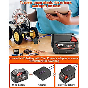 Power Wheels Battery Adapter Compatible with Milwaukee M-18 Battery 1pack, Great Power Convertor for Robotics, RC Toys and Work Lights