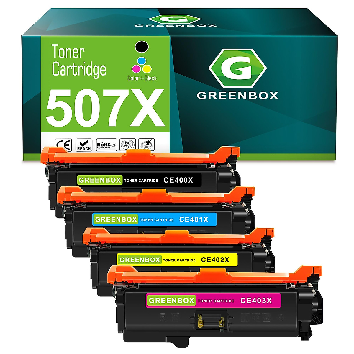 GREENBOX Compatible Toner Cartridge Replacement for HP 507X 507A CE400X CE400A for HP Enterprise M551n M551dn M551xh M570dw M570dn M575c M575dn Printer (1 Black 1 Cyan 1 Magenta 1 Yellow)