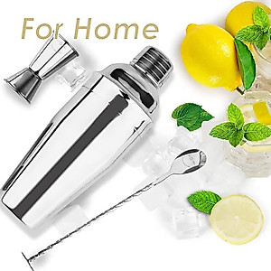 Arora 24OZ Cocktail Shaker Mixer Set, 3Pcs Bar Acccessories Including Martini Shaker, Long Handle Mixing Stirring Spoon, Cocktail Jigger for Bartending, Ideal Mixology Bartender Kit Home Bar Gift