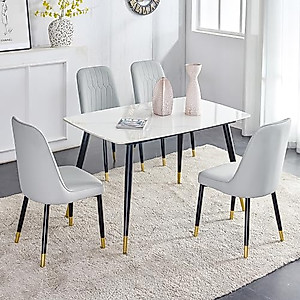 Maotifeys 5 Piece Dining Table Set for 4 Modern Sintered Stone Marble Dining Table Set for 4 People, Oval Faux Marble Kitchen Table and 4 Leather Upholstered Dining Chairs, 50" W x 30" D x 30" H