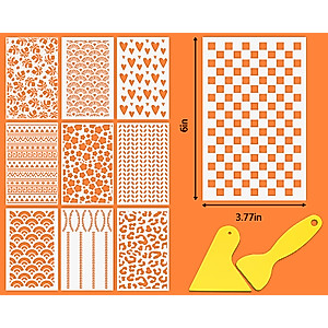 BABORUI 10Pcs Clay Texture Sheets for Polymer Clay, Reusable Clay Stamps Stencils with 2Pcs Scraper, Polymer Clay Tools Embossing Stamp Mats for Printing on Clay Earring Jewelry