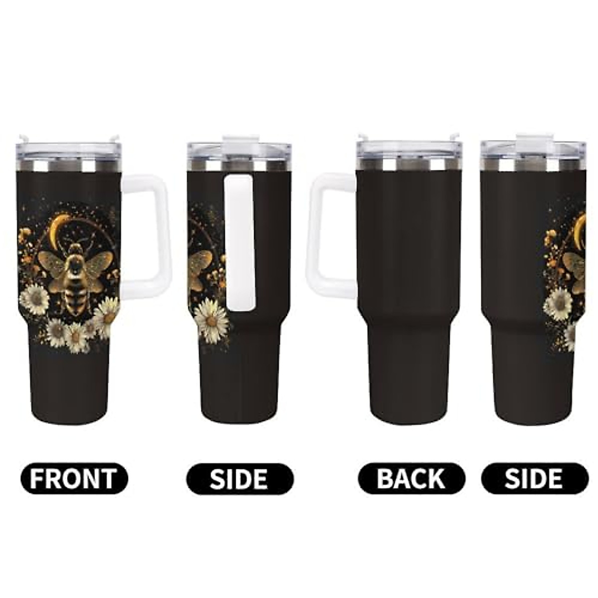 Bee Moon 40OZ Tumbler Stainless Steel Travel Mug Water Bottle Car Cup Tea Cups with Lid White-style