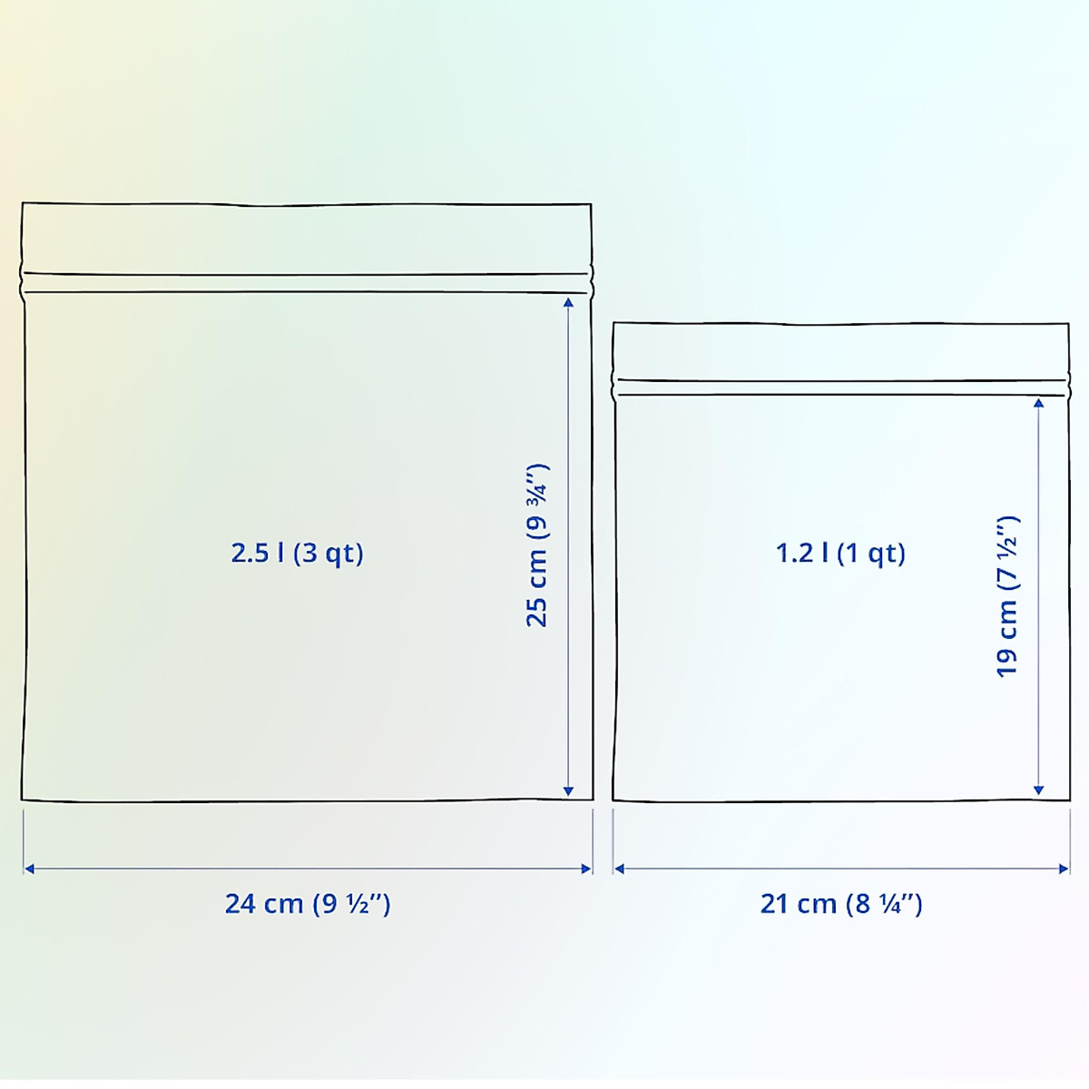 Ikea ISTAD Medium Reusable Food Bags with Double Seal, 1.2 & 2.5 Litres, Black Striped/Yellow Leaf - Set of 100 Bags