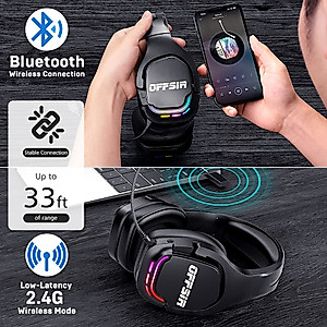 OFFSIR Wireless Gaming Headset with Noise Cancelling Microphone for PC PS5 PS4,Bluetooth Gaming Headset Surround Sound 2.4G USB Gamer Headphones with Mic RGB Lights for PlayStation Mac Computer Laptop