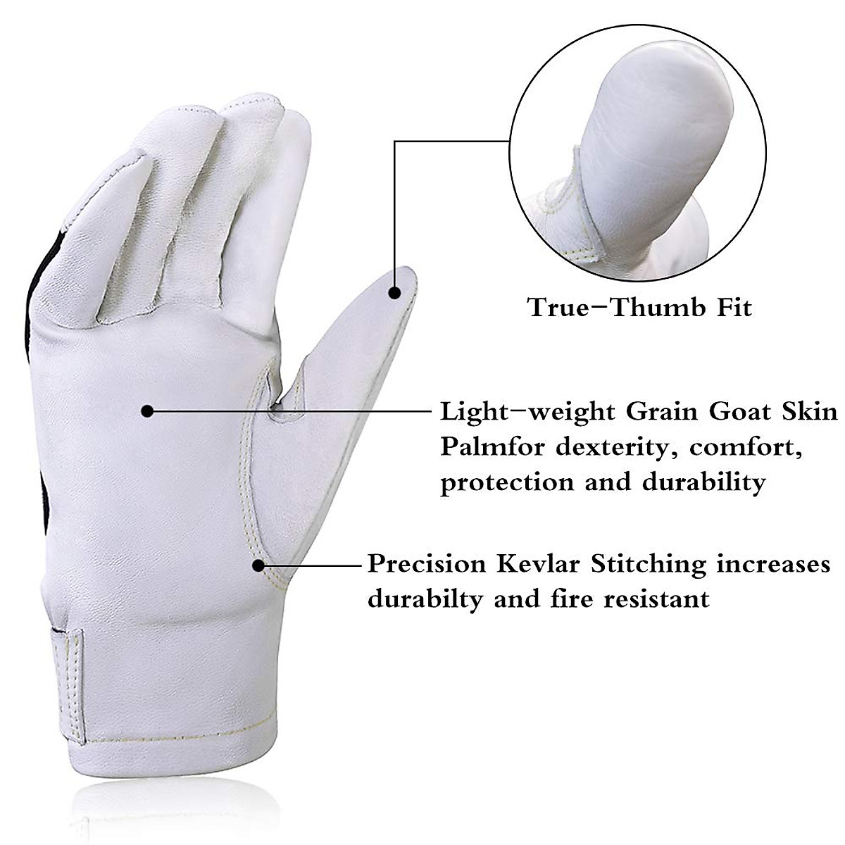 Intra-FIT TIG Welding Gloves with Short Cuff, Premium Grain Goatskin, Spark-Resistant Nomex Back, 1 Pair