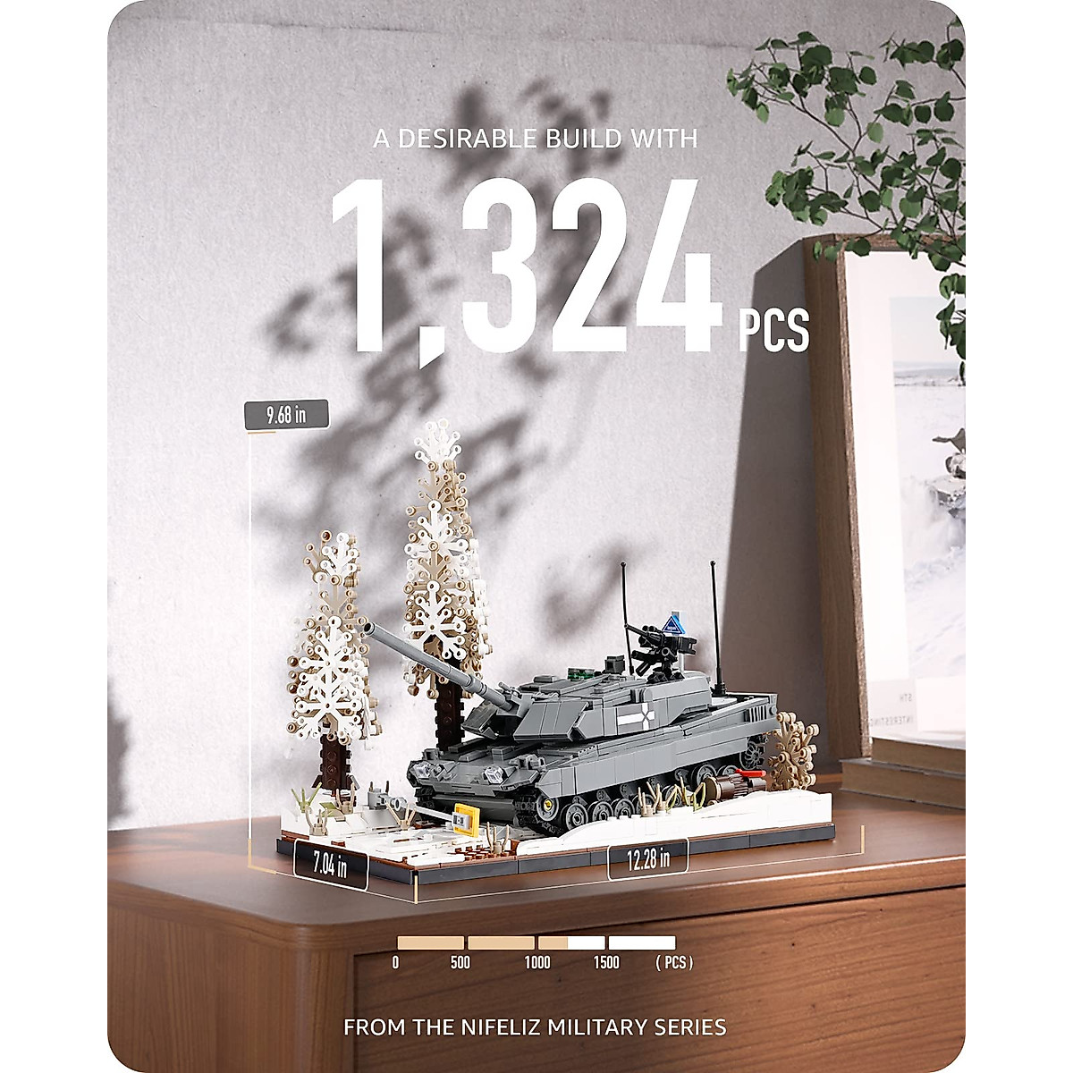 Nifeliz Leopard II A7, Technical Tank Building Set, WW2 Military Model Toy for Adults (1,324 Pieces)