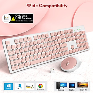 Wireless Keyboard and Mouse Combo with 7 Colored Backlits, Wrist Rest, Rechargeable Ergonomic Keyboard with Phone Holder, Silent Lighted Full Size Combo for Window, Mac, PC, Laptop-Trueque (Pink)
