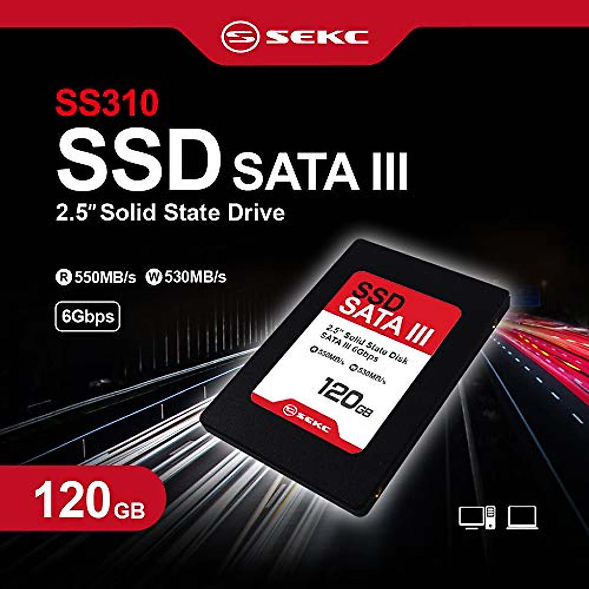 SEKC 120GB SSD SATA III 6 Gb/s, Up to 550/530 MB/s Read/Write Speed, Internal 2.5" 7mm (SS310120G)