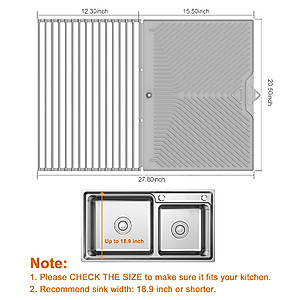 IWORD Roll Up Dish Drying Rack with Mat Combo,Splitted Drying Mat & Dish Drying Rack,Versatile Roll Up Sink Drying Rack with A Drain Hole for Easy Water Drainage, Silicone Mat for Kitchen (29" x 20")