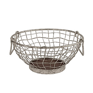 Spectrum Diversified Heritage Rustic Handles Distressed Kitchen Organizer with Wood Base, Farmhouse Bowl, Galvanized Fruit Basket for Counters & Dining Tables