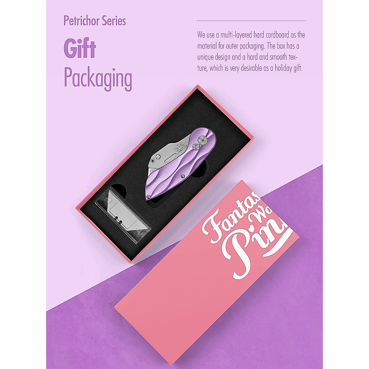 FantastiCAR Fancy Folding Utility Knife Box Cutter Set with Extra Blades (Blue and Purple), Metal Handle