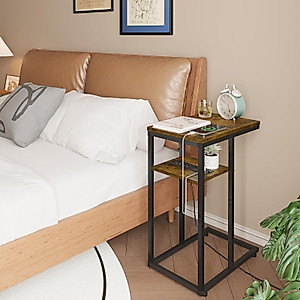 Fixwal Side Table, C Table End Table for Couch, Living Room Side Table with Charging Station, Bedroom Side Table, Living Room Coffee Table, Sofa Table