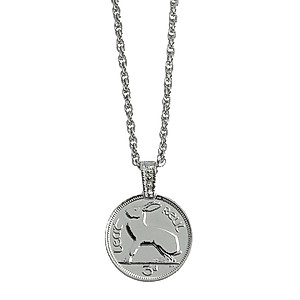 American Coin Treasures Lucky Rabbit Coin Pendant | Eire Coin | Irish Hare | Silvertone 24 Inch Rope Chain | Certificate of Authenticity …