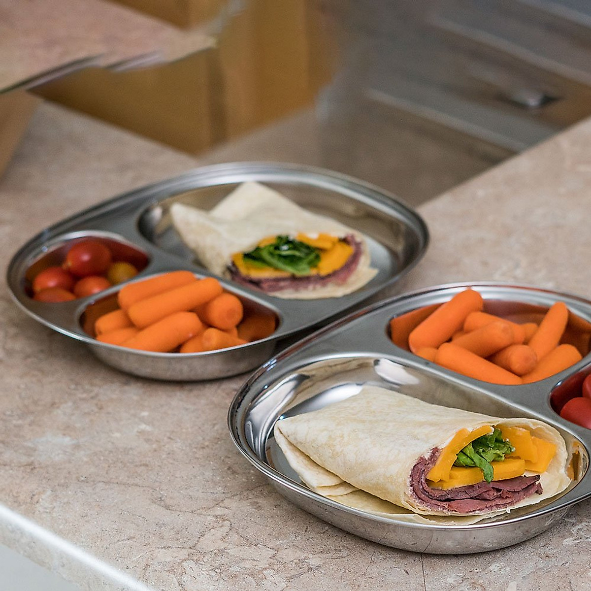 Qualways Kids's Tray - Divided Stainless Steel Tray Set of 2