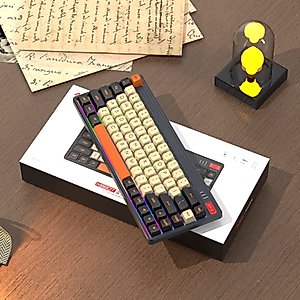 NACODEX 65% Bluetooth Mechanical Keyboard Hot Swappable Box Brown Switch, PBT SA Spherical Keycaps, Music Rhythm Customizable RGB, 2.4G/Type-C Mini Keyboard for PC Mac Window (Brown Switch)