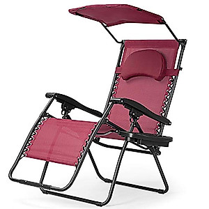 HAPPYGRILL Zero Gravity Lounge Chair Folding Patio Recliner for Outdoor Beach Patio Poolside, Wine