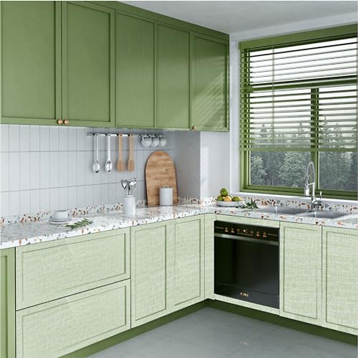 Yancorp Textured Fabric Wallpaper - 16"x120" Faux Grasscloth Peel & Stick Self-Adhesive Removable Wallpaper & Counter Top Liners