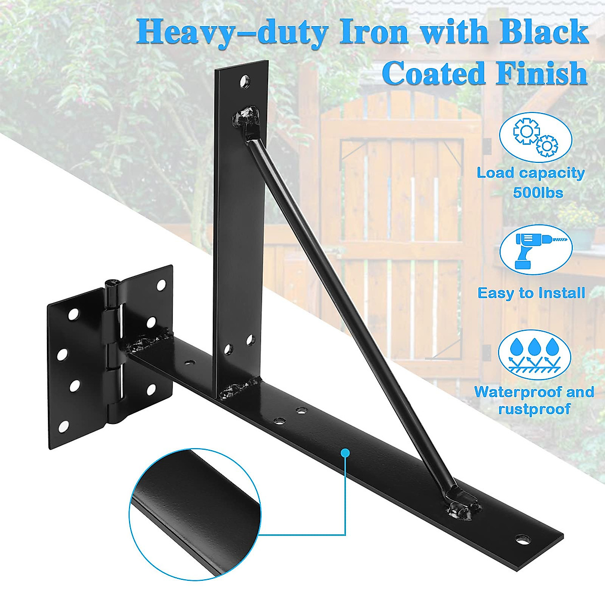 Heavy Duty Fence Gate Kit Gate Hardware Iron No-Sag 2x4s Adjustable for Wooden Fence Gate Windows Shed Doors