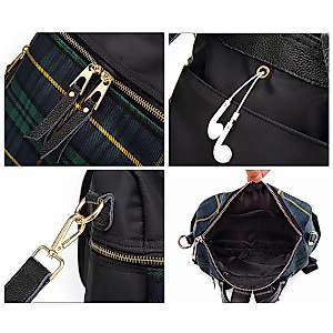 Mn&Sue Plaid Backpack Purse for Women Fashion Casual Daypack Dual-use Travel Shoulder Bag Nylon Rucksack (Green Plaid) One_Size