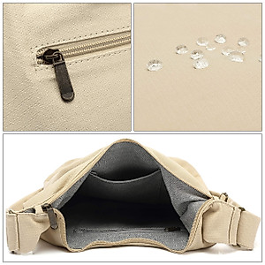 Hippie Crossbody Bag Large size Top Zip Cotton Sling Bag Jacquard cloth Handmade Bags (Tan Beige)