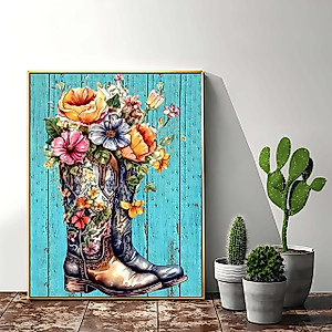 ZQEATRY Diamond Art Paintings Kits for Adults,DIY Boot Flower Diamond Art Kits for Adults Beginner, 5D Round Full Drill Diamond Dots Gem Art Crafts for Home Wall Decor 12x16inch