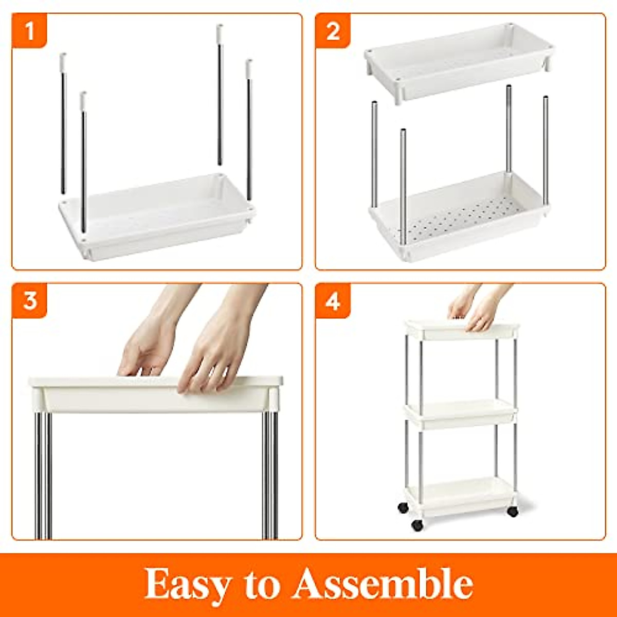 Lifewit 3 Tier and 4 Tier Storage Rolling Cart for Kitchen Bathroom Office, White