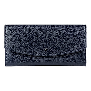 Zinda Genuine Leathers Women’s Wallet Purse Flap Over RFID Protection (Navy)