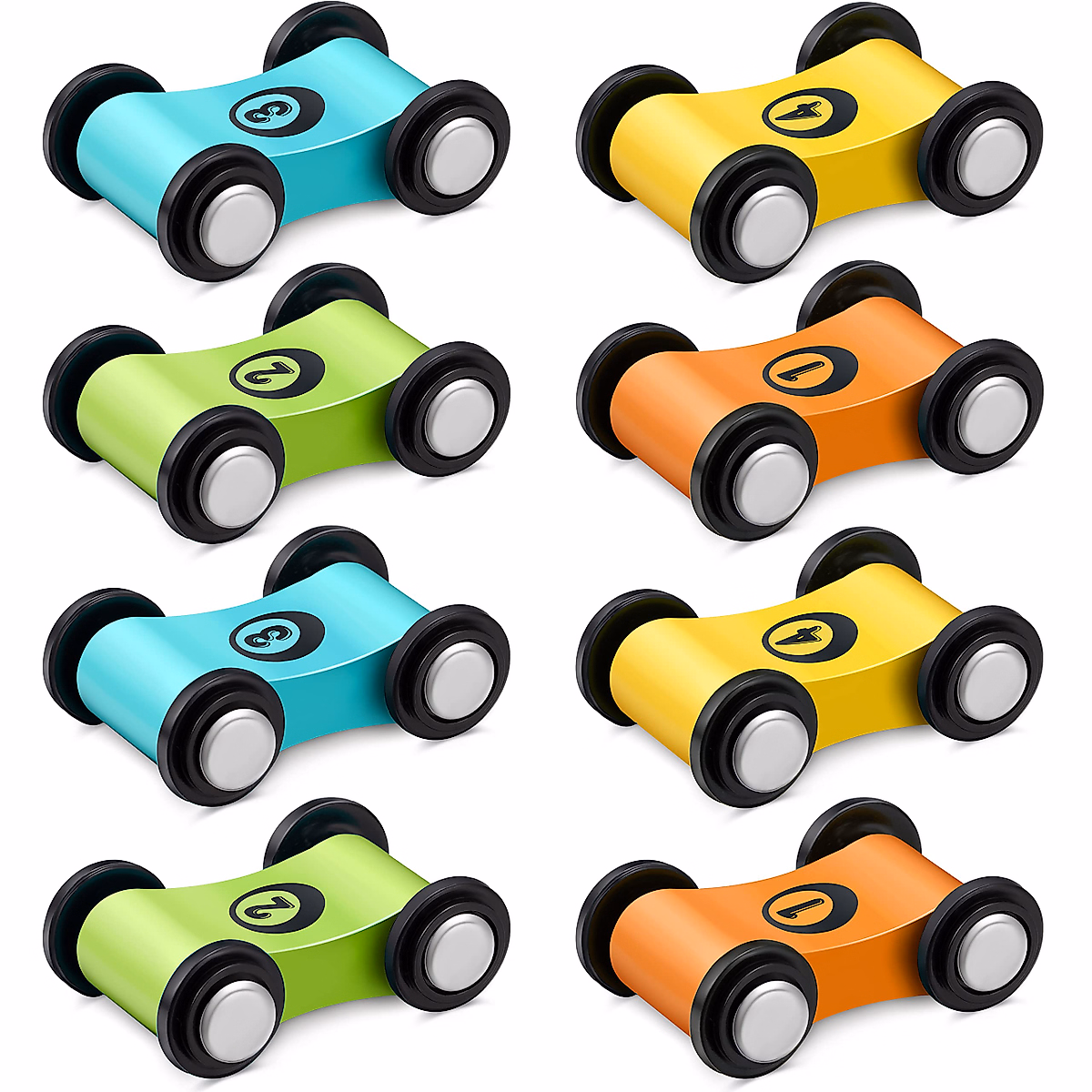 Sotiff 8 Pieces Wooden Mini Car Wood Race Car Track Ramp Replacement Toy Vehicle Play Sets for Toddlers Party Gift