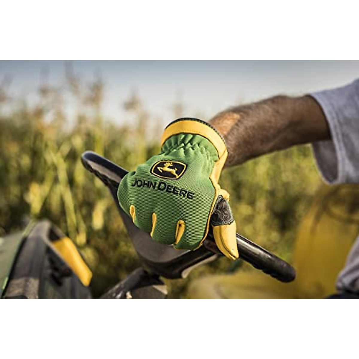 John Deere JD00008-XL Men's Top Grain Deerskin Leather Driver Gloves, Abrasion Resistant, Tan, Water Resistant, Green, X-Large