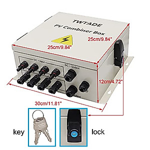 TWTADE Metal Solar Combiner Box,4 String PV Combiner Box with LED 15A Rated Current Fuse and 63A Air Circuit Breaker & Surge Protective Device,for On/Off Grid Solar Panel System